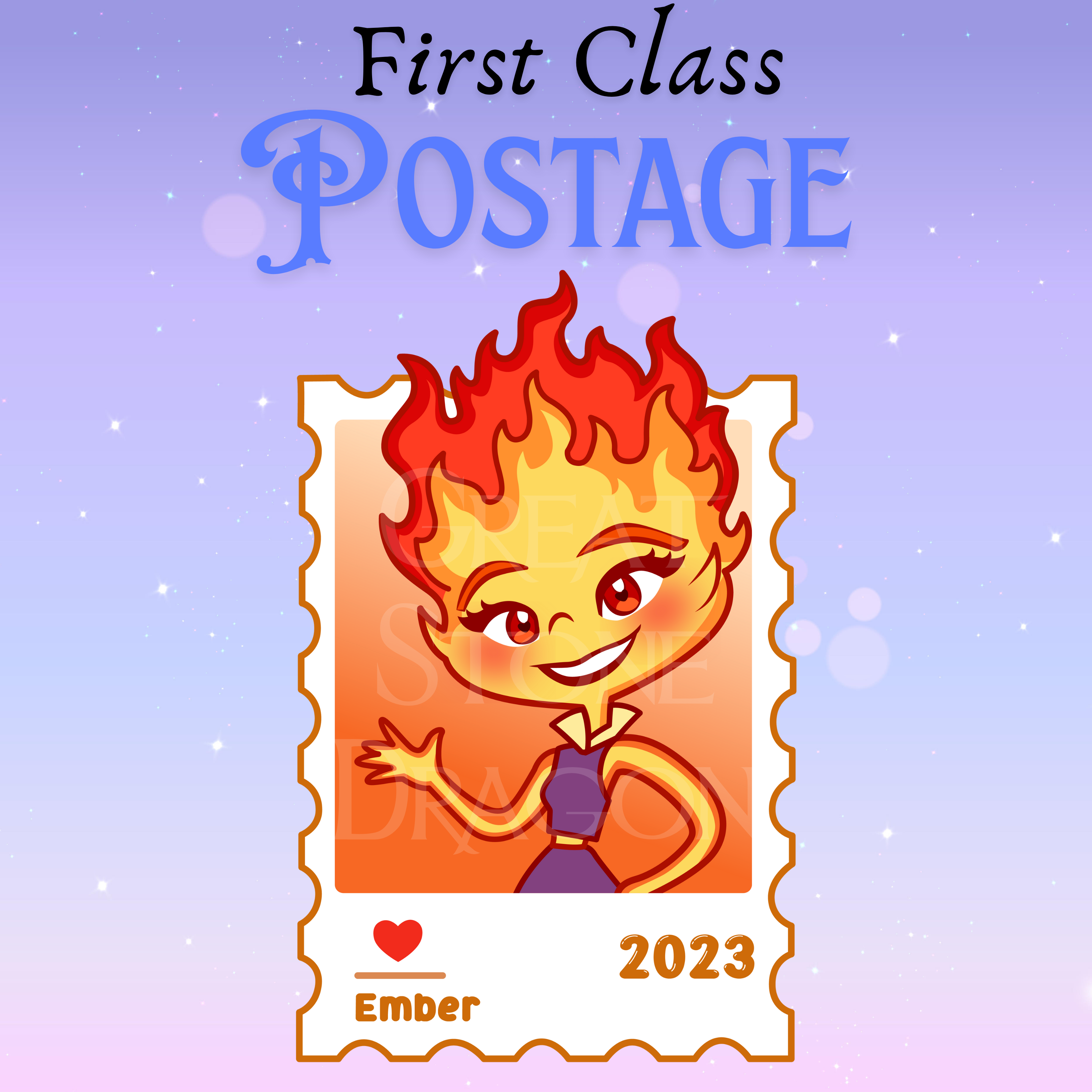 Ember– First Class Postage Sticker – Great Stone Dragon