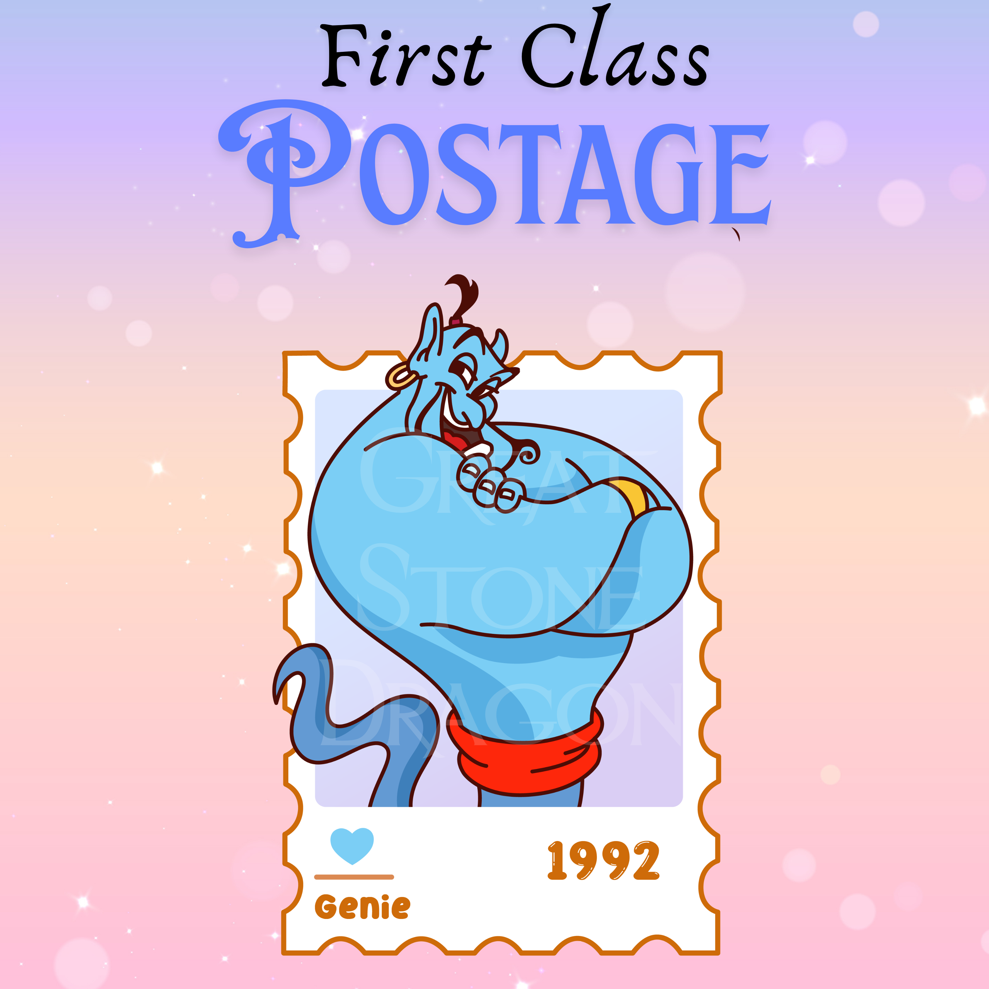 Genie– First Class Postage Sticker – Great Stone Dragon
