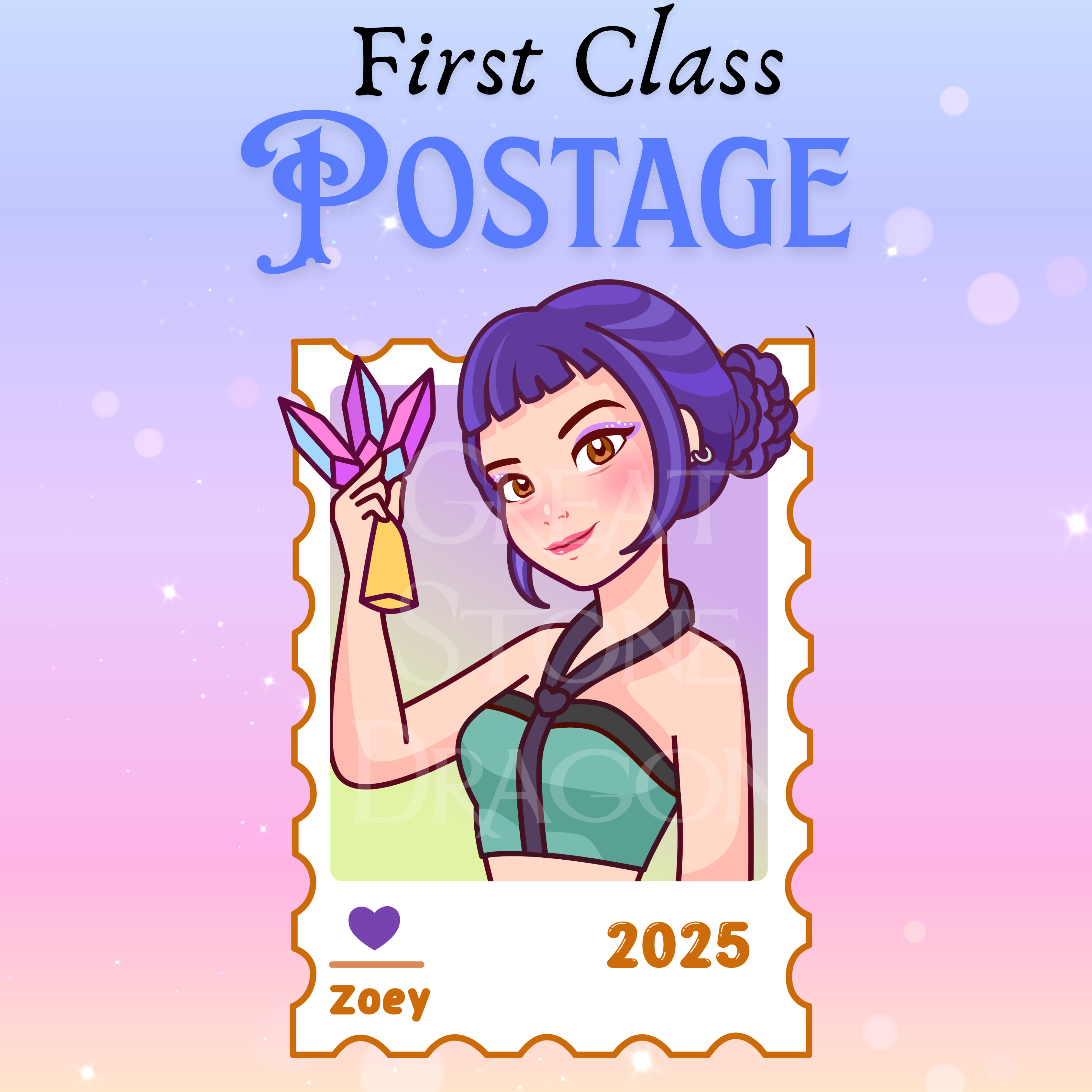 Zoey– First Class Postage Sticker – Great Stone Dragon