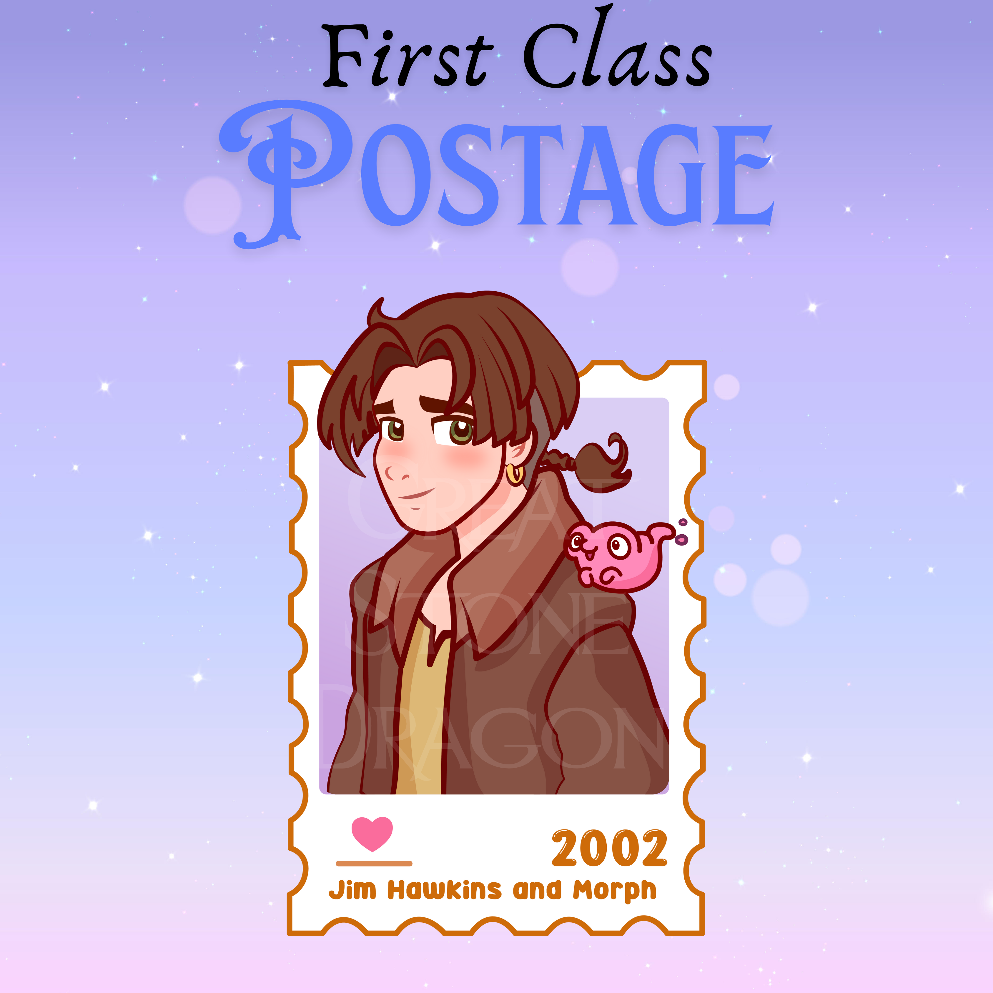 Jim Hawkins– First Class Postage Sticker – Great Stone Dragon